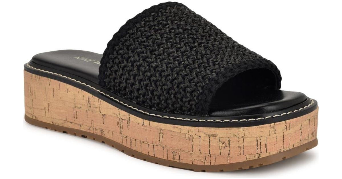 Nine West Keller Platform Slide Sandal in Black | Lyst