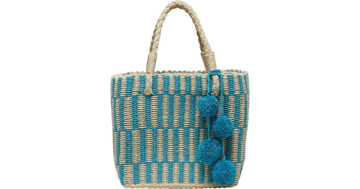 BTB Los Angeles Olivia Mini Straw Tote in Blue | Lyst