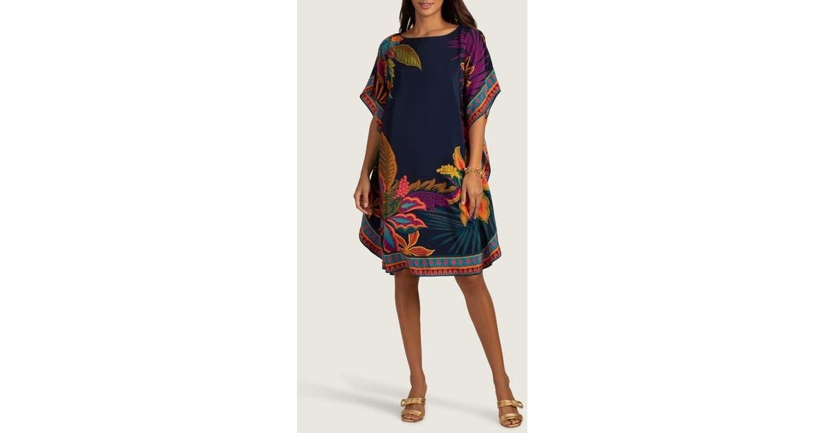 Trina Turk Global Elbow Sleeve Silk Shift Dress in Blue | Lyst