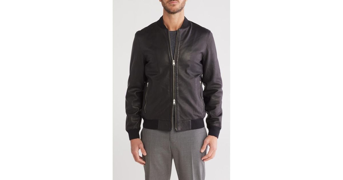 AllSaints Niko Leather Bomber Jacket in Black for Men | Lyst