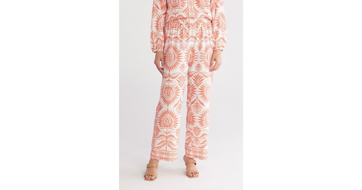 Gemma Jane Wide Leg Border Print Pants in Pink | Lyst