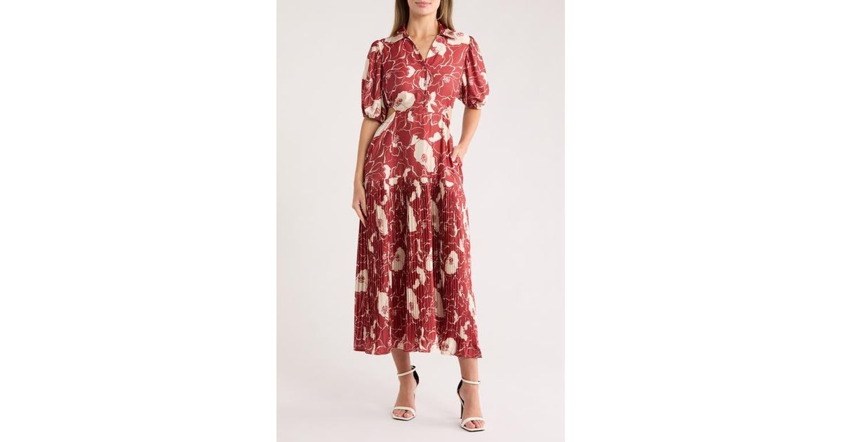 MELLODAY Johnny Collar Cutout Midi Dress in Red | Lyst