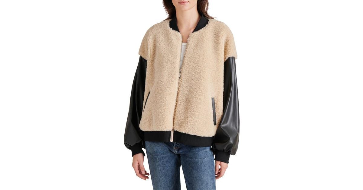 BB Dakota Faux Shearling & Faux Leather Bomber Jacket in Natural | Lyst
