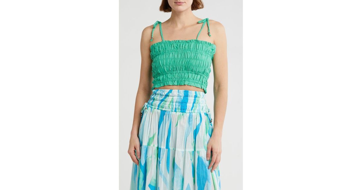 Elan Tie Strap Smocked Crop Top in Green | Lyst