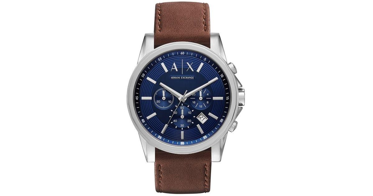 ARMANI EXCHANGE Chronograph Leather Strap Watch, 45Mm in Blue for Men ...