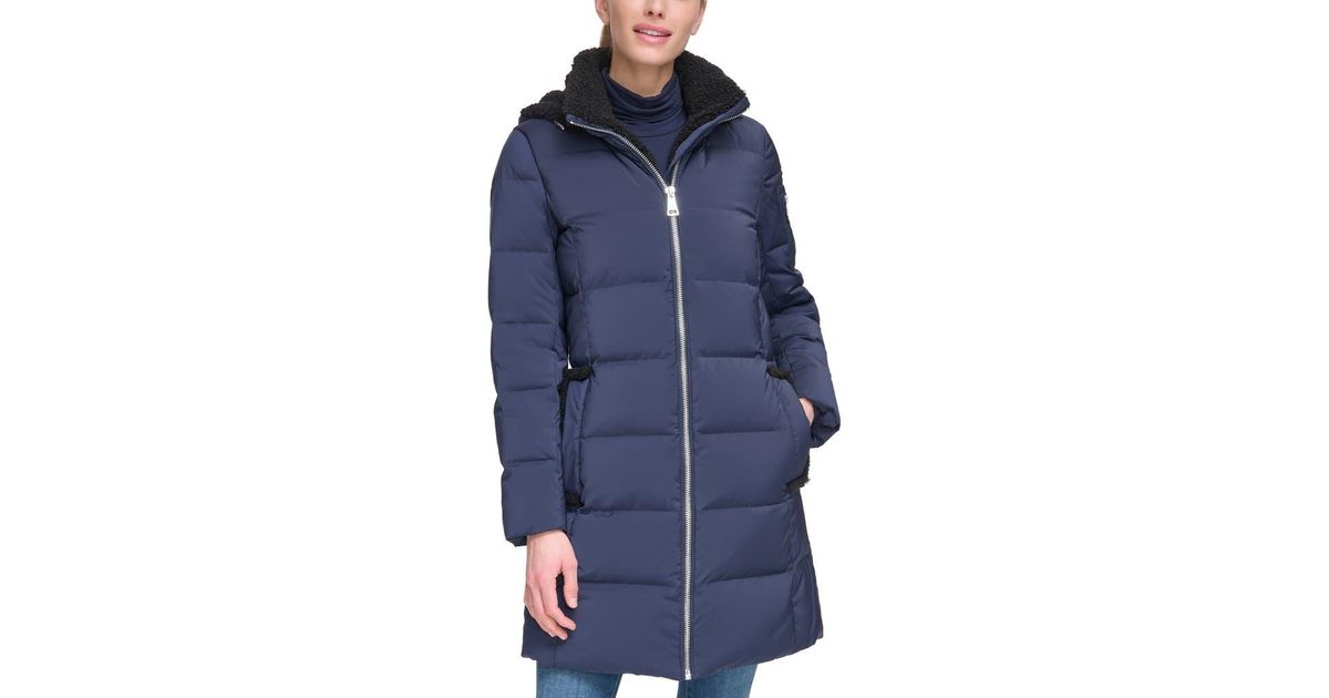 Calvin Klein Faux Shearling Lined Down Puffer Jacket in Blue | Lyst