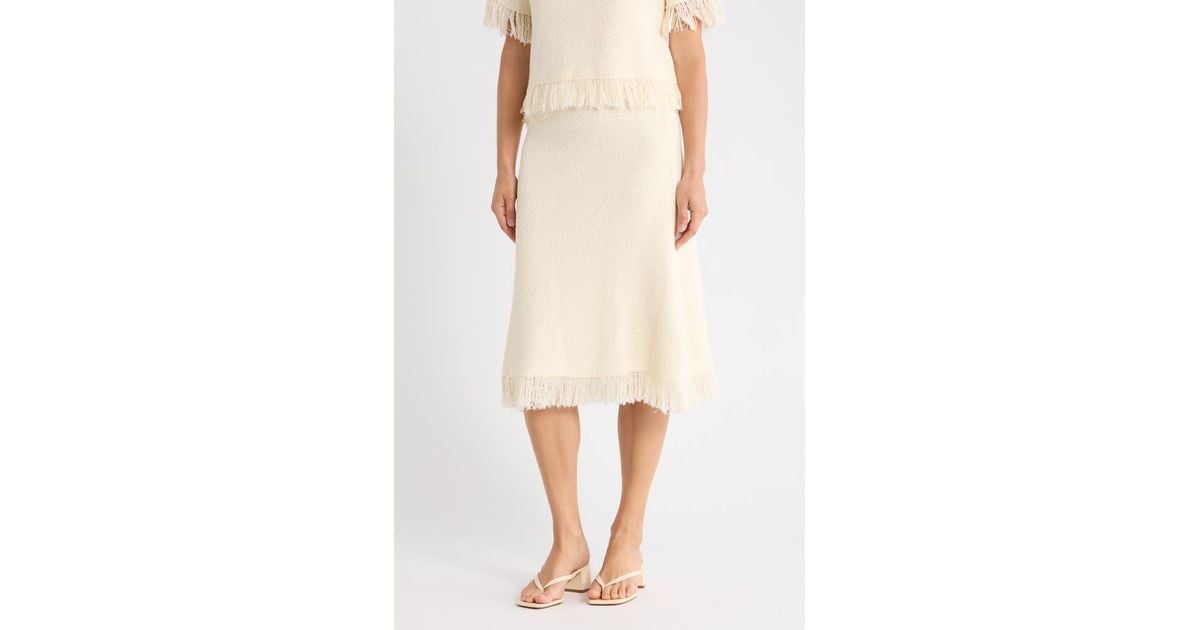 Adrianna Papell Fringe Waffle Knit Midi Skirt in Natural | Lyst