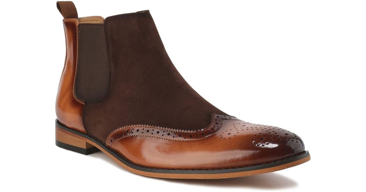 Gino Vitale Wingtip Brogue Two-Tone Chelsea Boot in Brown for Men | Lyst