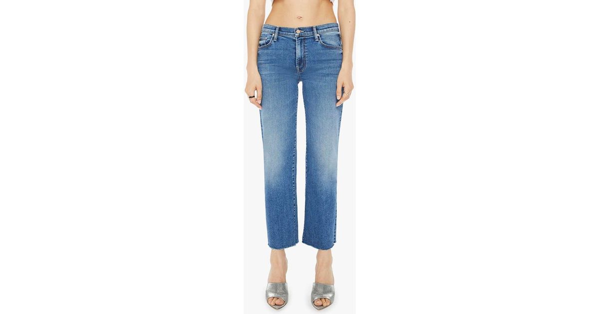 Mother The Rambler Raw Hem Mid Rise Ankle Straight Leg Jeans in Blue | Lyst
