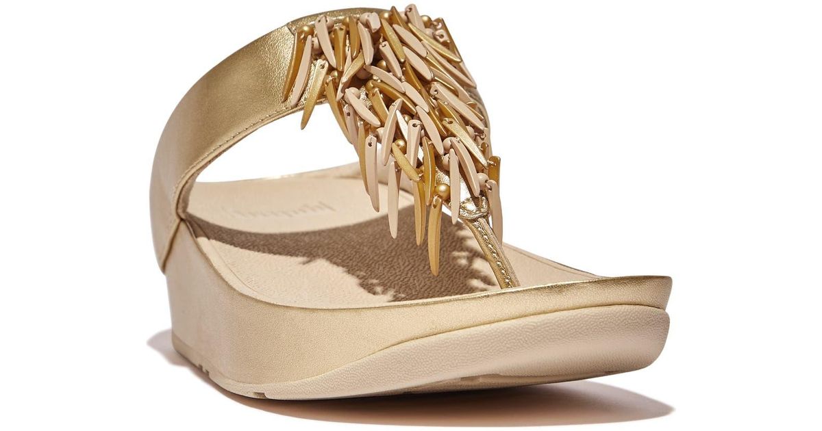 Fitflop Rumba Beaded Wedge Flip Flop in Metallic | Lyst