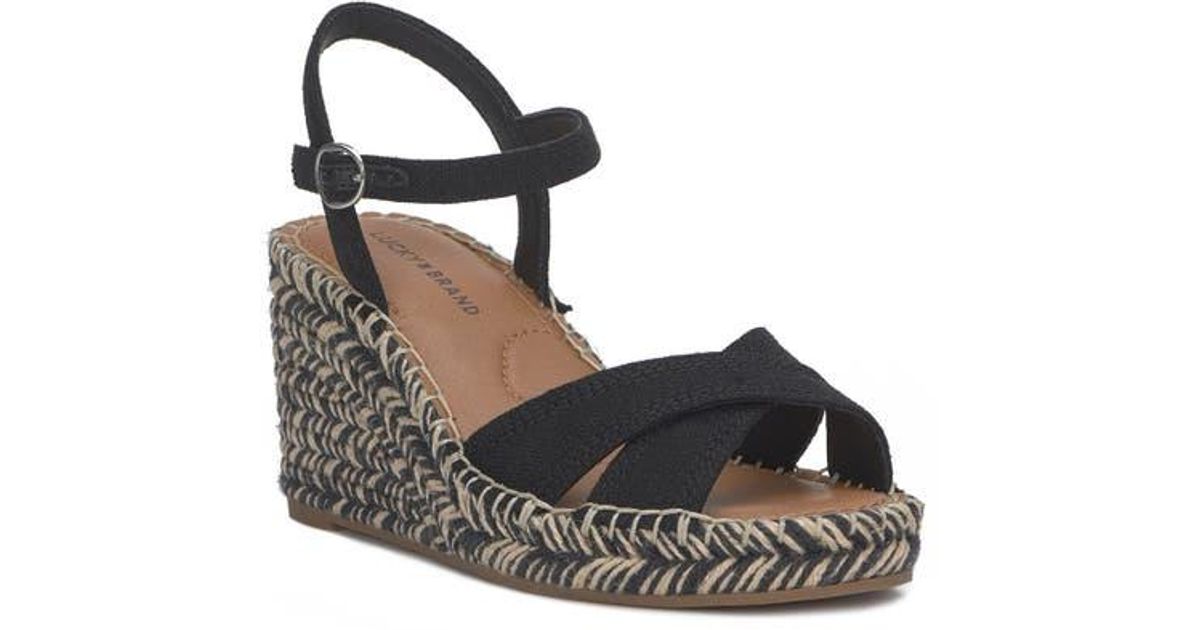 Lucky Brand Candyr Platform Wedge Sandal in Black | Lyst