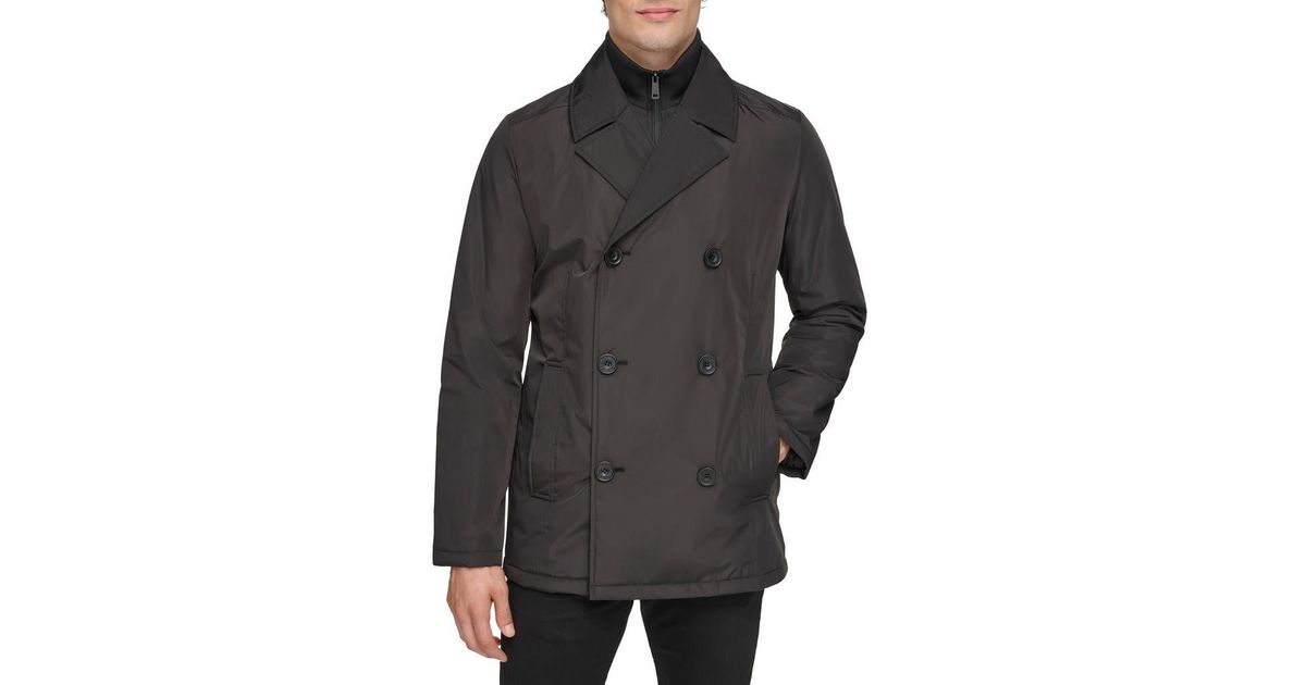 Kenneth Cole Water Resistant Double Breasted Bib Coat in Gray for Men ...