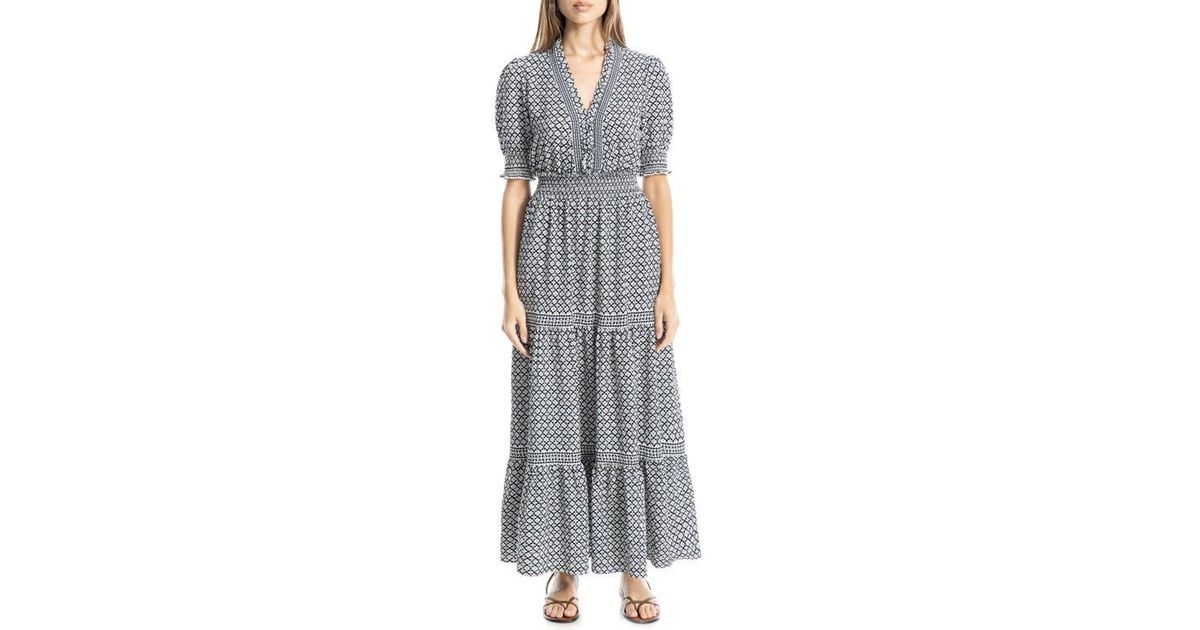 Max Studio Floral Short Sleeve Tiered Maxi Dress in Gray | Lyst