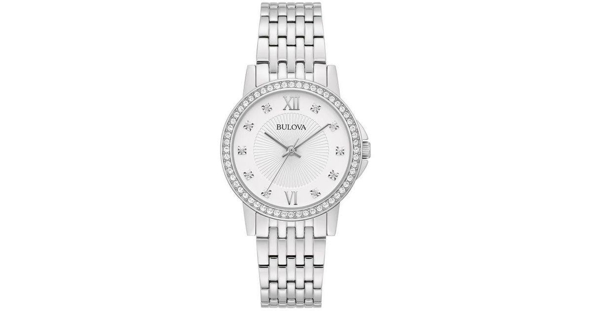 Bulova Crystal Embellished Three Hand Quartz Bracelet Watch, 32Mm in ...