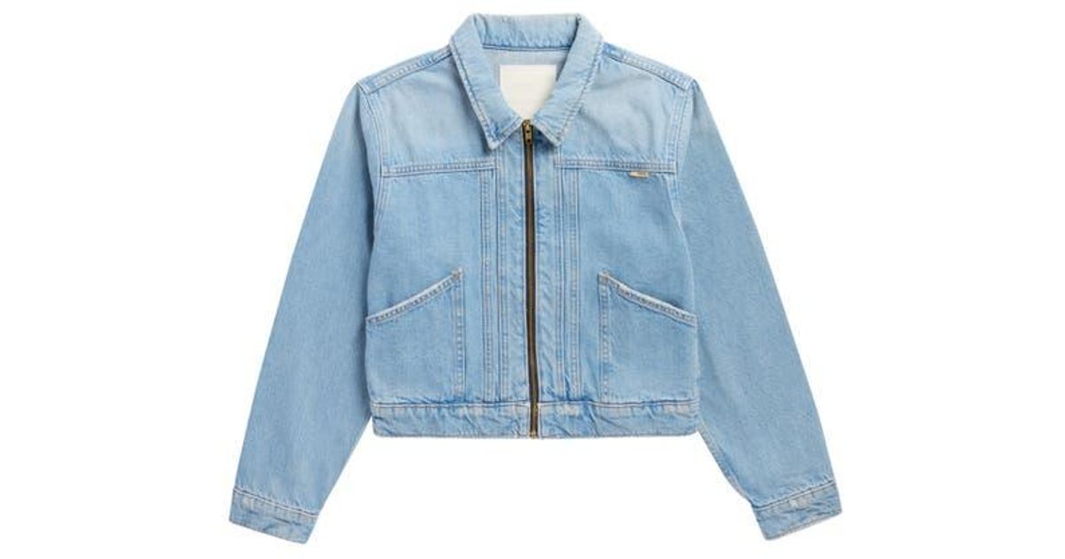 Mother The Duo Shorty Zip-Up Denim Jacket in Blue | Lyst