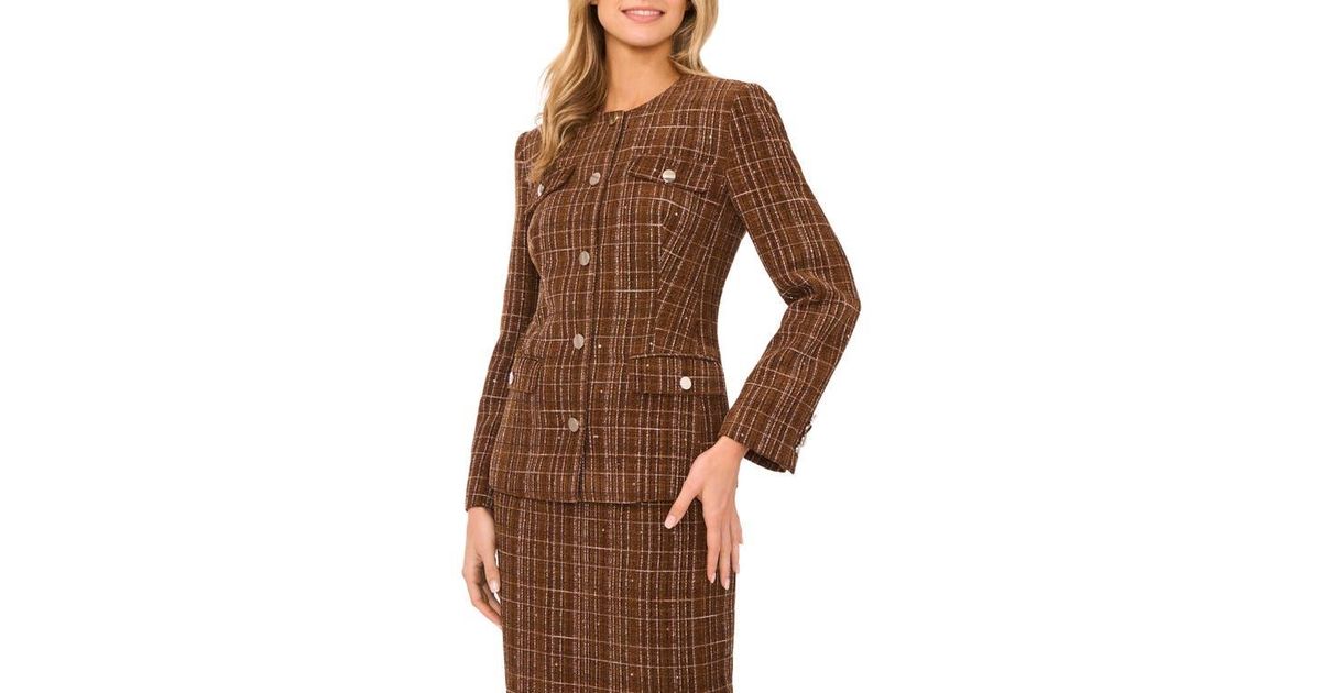 Ted Baker Collarless Tweed Jacket in Brown | Lyst