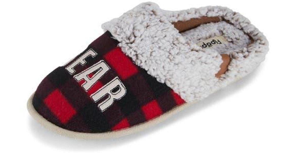 FLOOPI Buffalo Plaid Two-Tone Faux Fur Lined Clog Slipper in White for ...