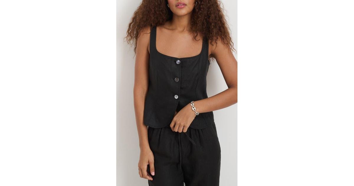 Alex Mill Luna Crop Linen Tank in Black | Lyst