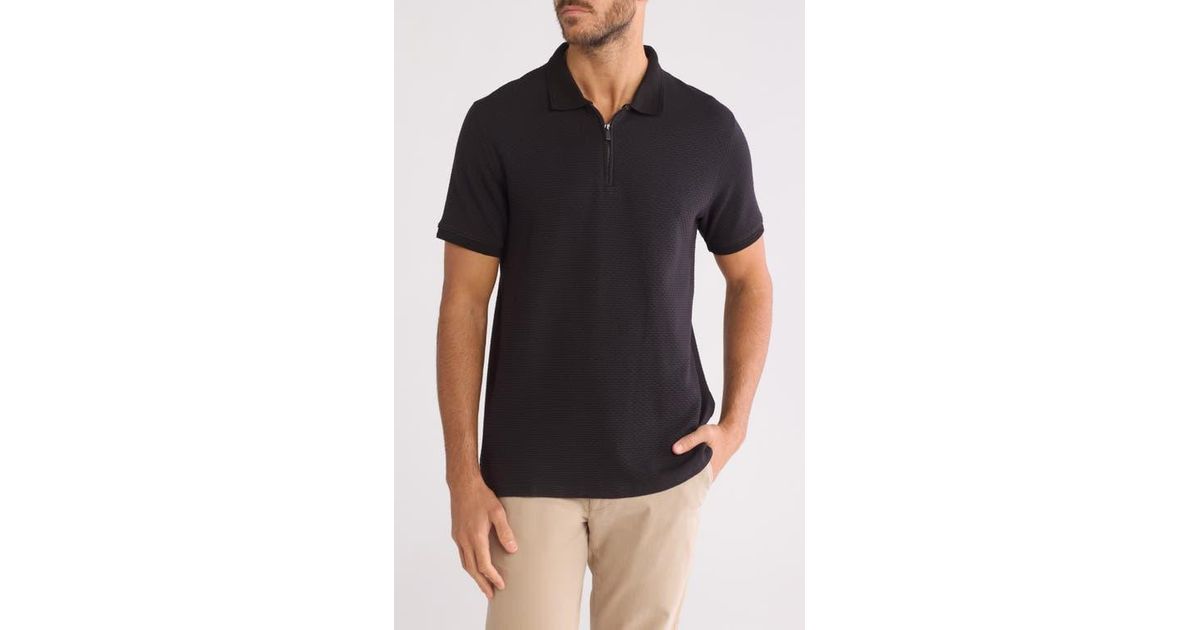 Denim and Flower Texture Zip Polo in Black for Men | Lyst