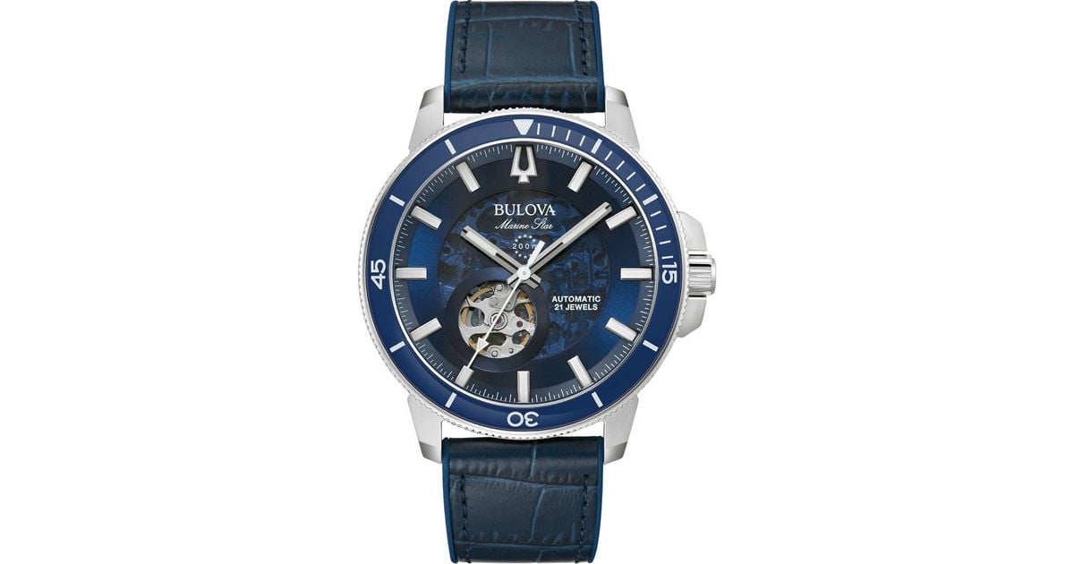 Bulova Marine Star Leather & Silicone Strap Automatic Diving Watch ...