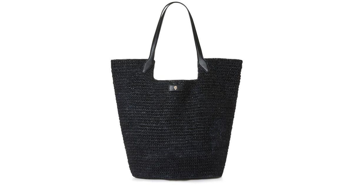 Helen Kaminski Cassia Woven Raffia Tote Bag in Black | Lyst