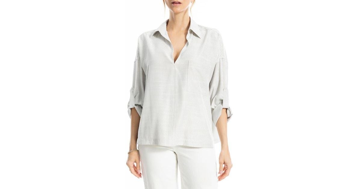Max Studio Stripe Collared Top in White | Lyst