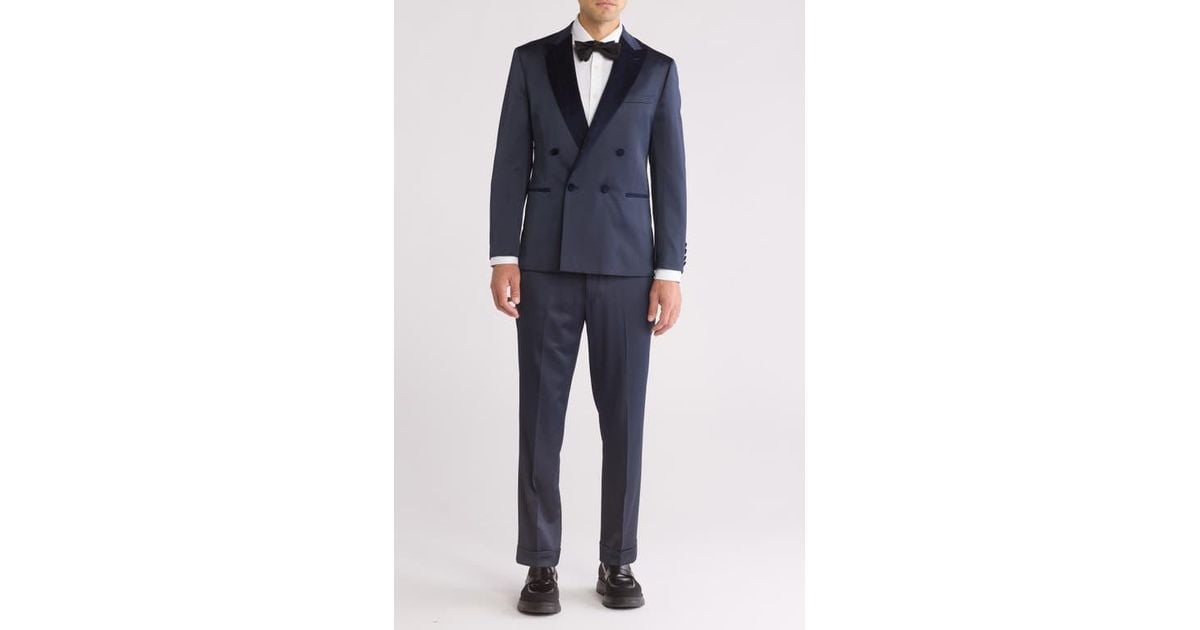 Karl Lagerfeld Satin Lapel Double Breasted Suit in Blue for Men | Lyst