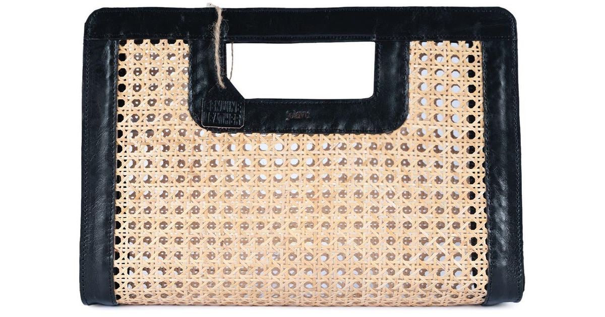 Jelavu Delmar Rattan & Leather Frame Clutch in Metallic | Lyst