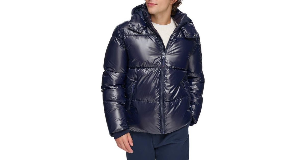 Tommy Hilfiger Water Resistant Hooded Heavyweight Puffer Jacket in Blue ...