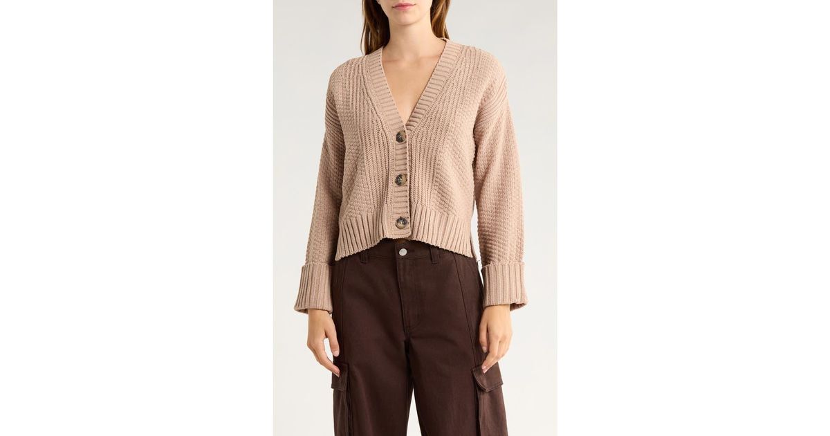 Vigoss Roll Cuff Stitch Cardigan in Brown | Lyst