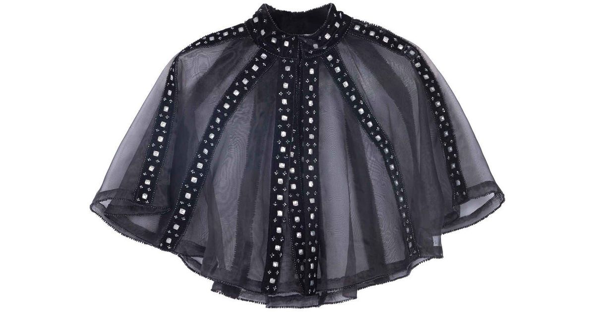 Saachi Embellished Velvet Trim Sheer Cape in Black | Lyst