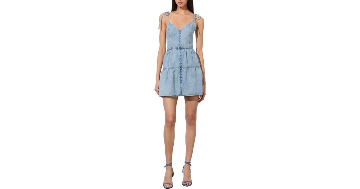 Alice + Olivia Shanti Button Front Tiered Denim Minidress in Blue | Lyst
