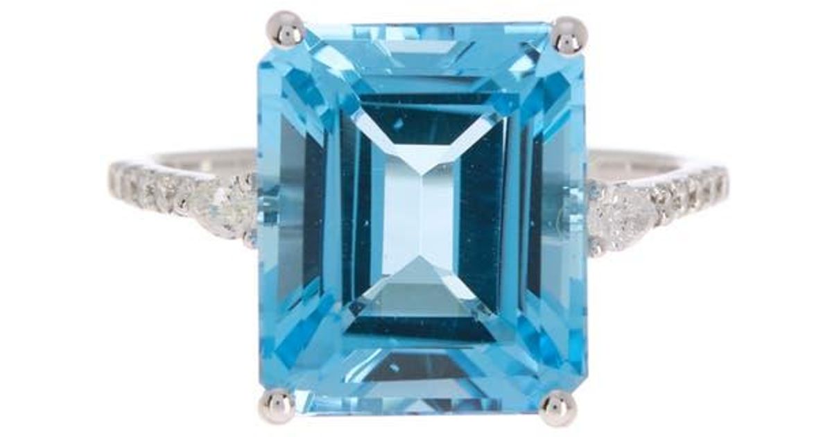 Effy 14K Pave Diamond & Emerald Cut Topaz Ring in Blue | Lyst