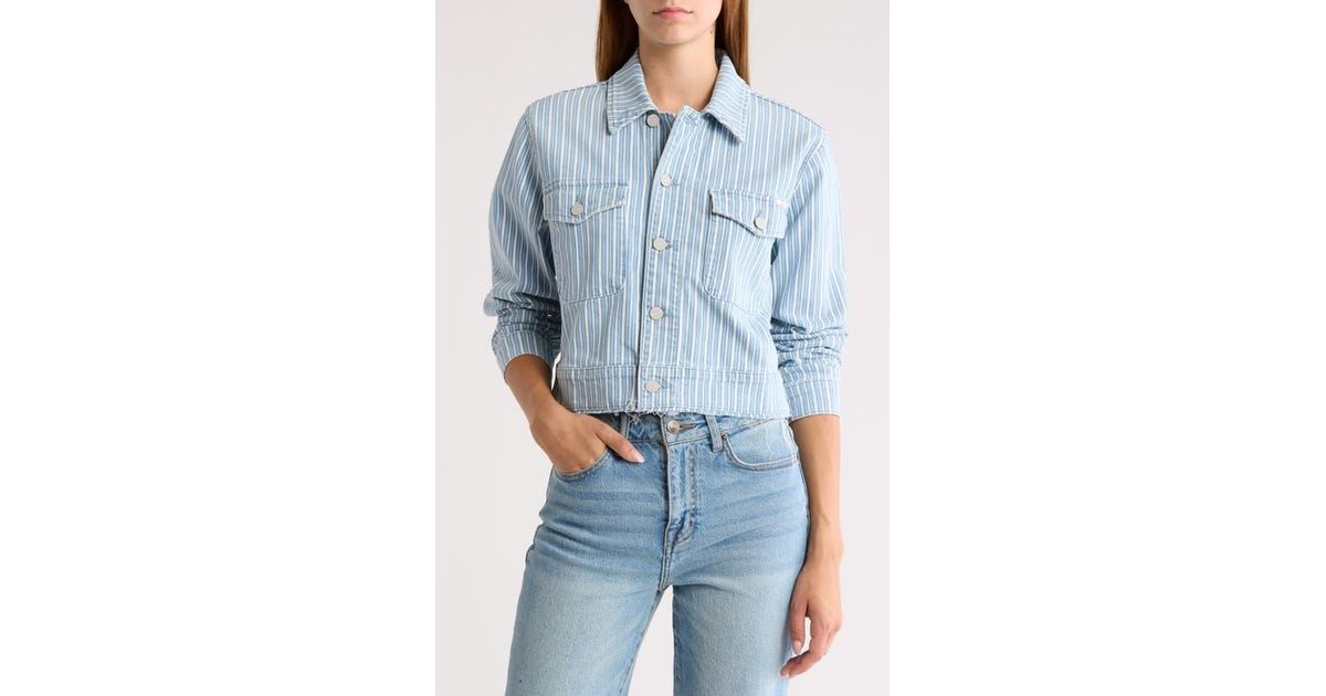 Mother The Crop Stripe Denim Jacket in Blue | Lyst
