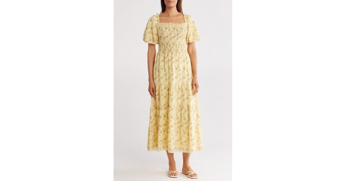 Max Studio Puff Sleeve Smocked Maxi Dress in Metallic | Lyst