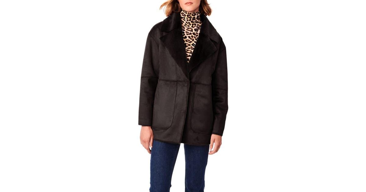 Bernardo Faux Shearling Coat in Black | Lyst