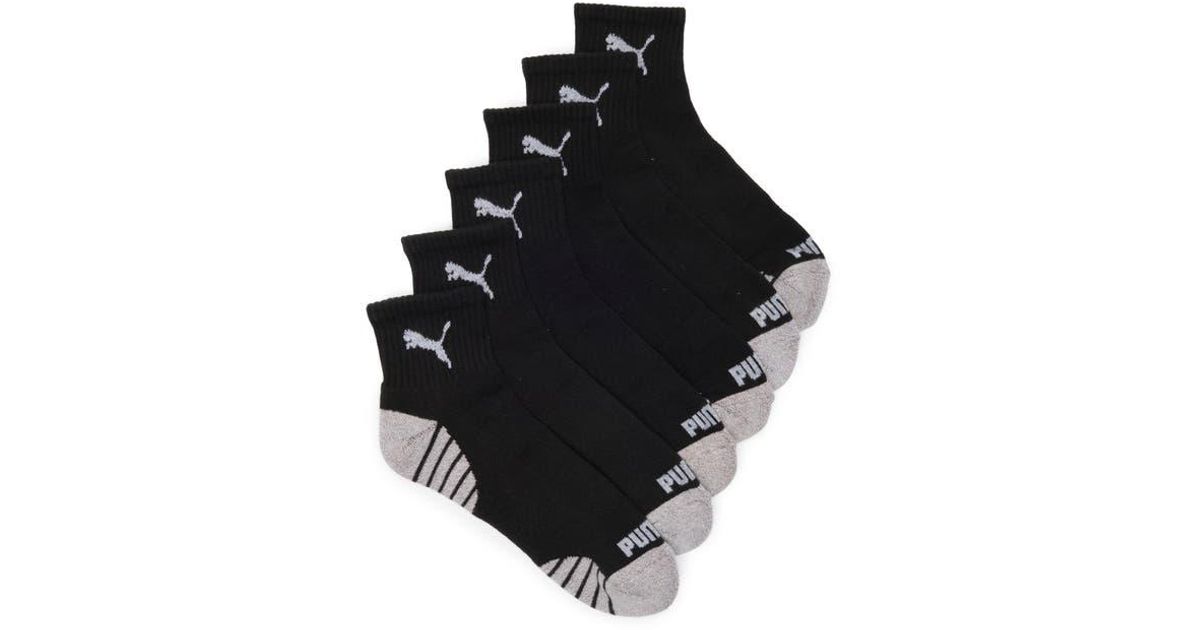 PUMA 6-Pack Terry Quarter Length Socks in Black for Men | Lyst