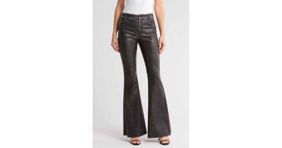Alice + Olivia Brent High Rise Faux Leather Bell Bottom Pants in Gray ...