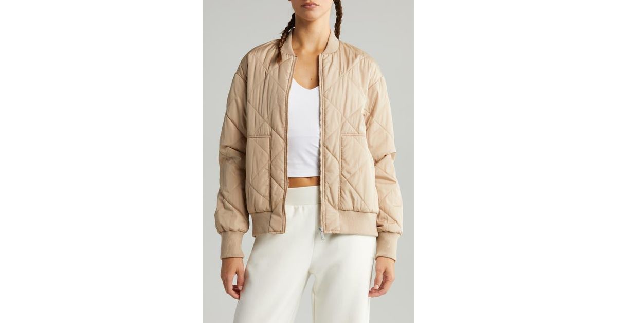Zella Quilted Aviator Jacket in Natural | Lyst