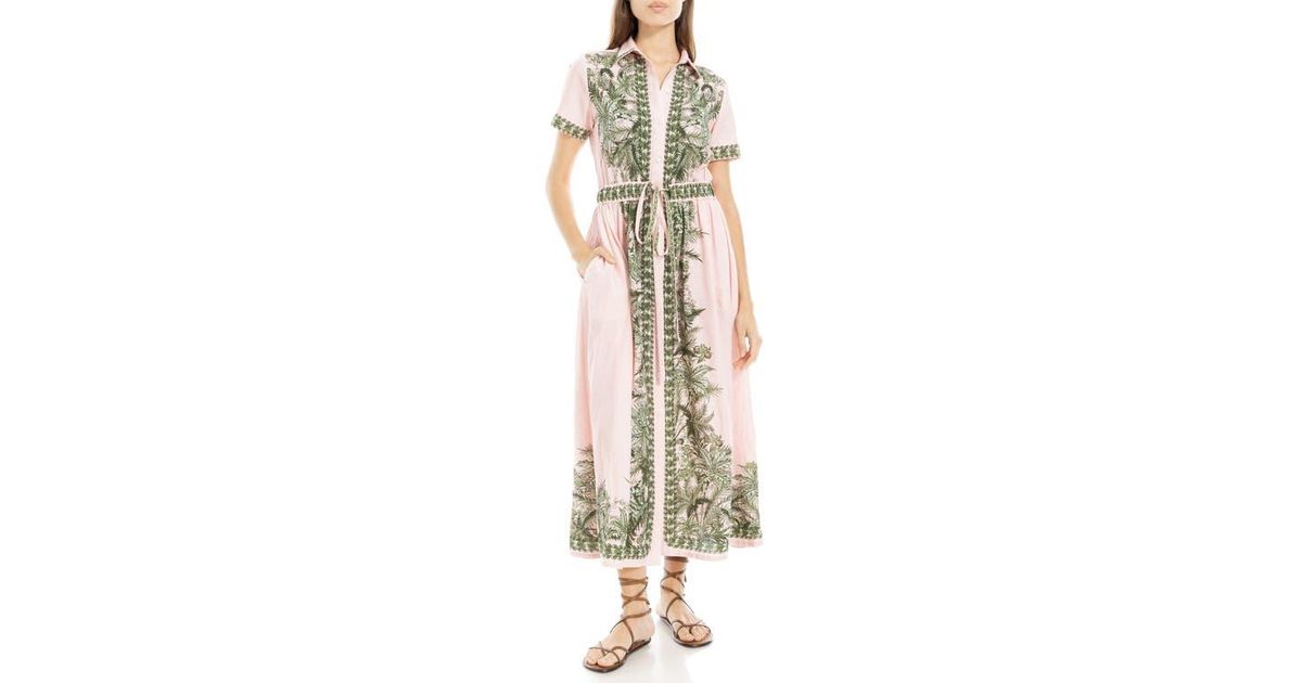 Max Studio Border Print Midi Shirtdress in White | Lyst