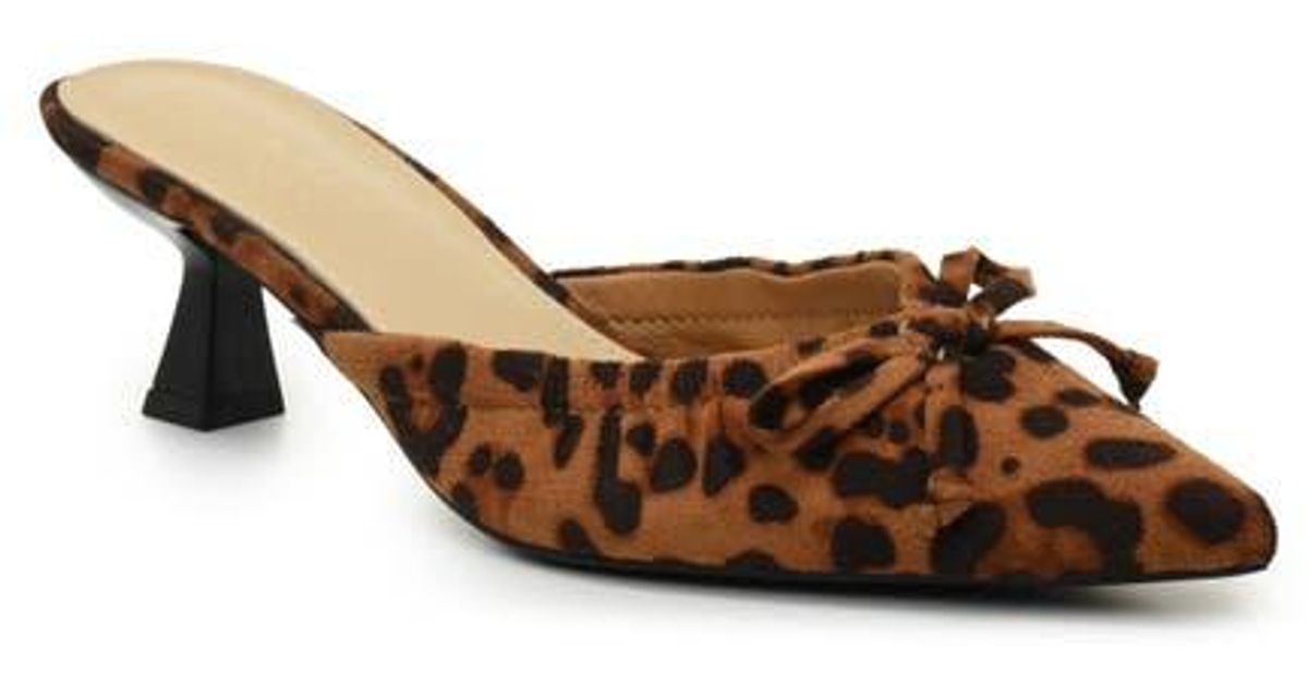 Nicole Miller Bow Kitten Heel Mule in Brown | Lyst