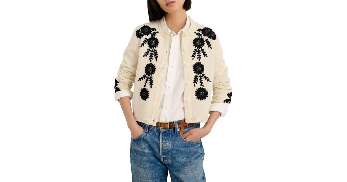 Alex Mill Becca Embroidered Wool Cardigan in Blue | Lyst