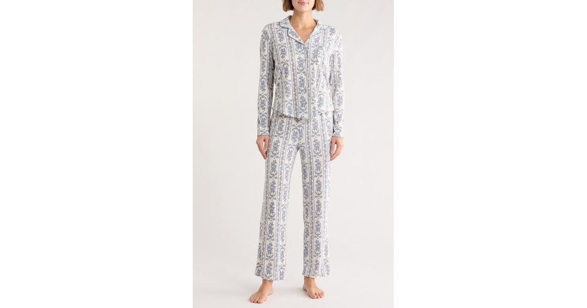 Laura Ashley Brushed Waffle Long Pajamas in Gray | Lyst