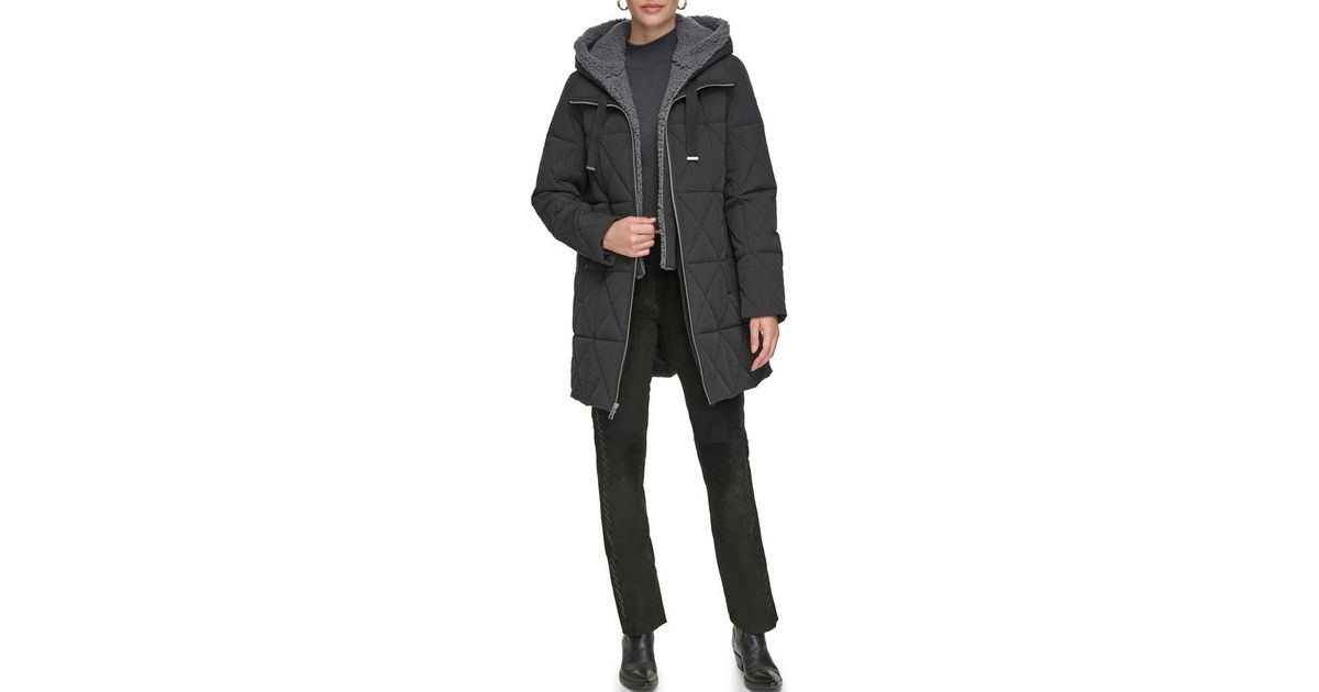 Andrew Marc Water Resistant Faux Shearling Lined Hood & Bib Quilted ...