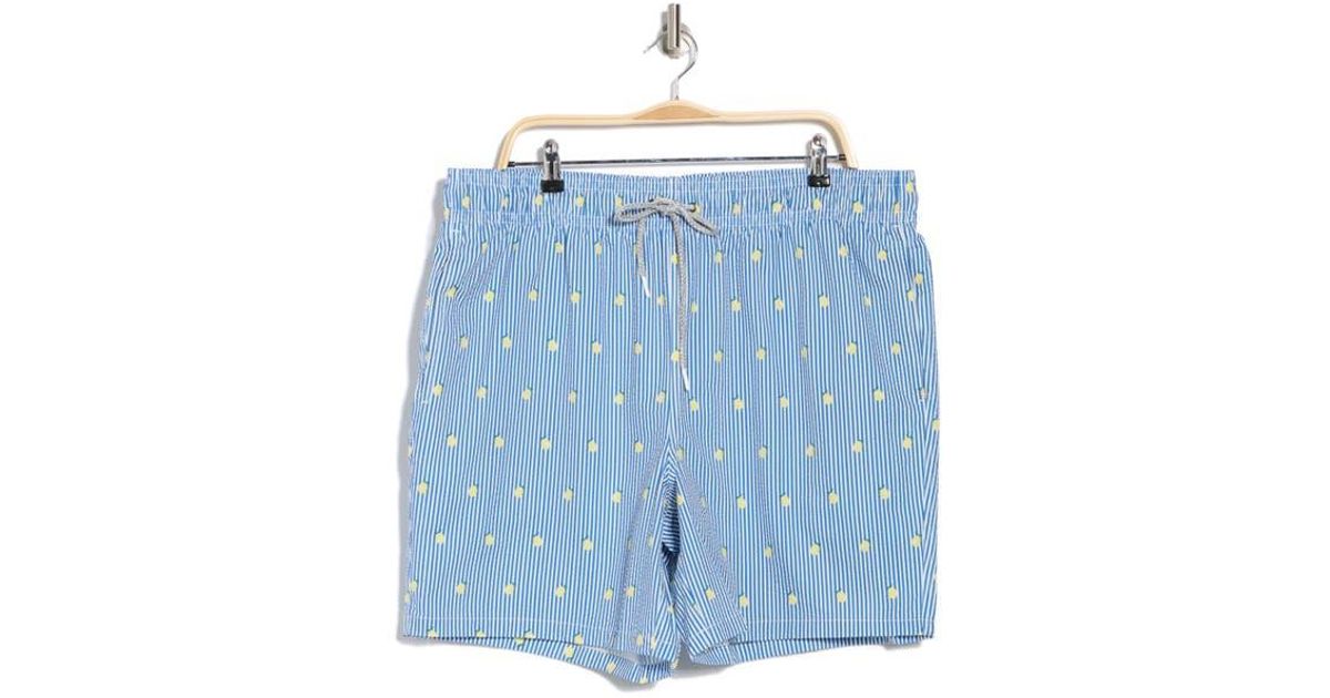 Rainforest Sunny Lemon Stripe Seersucker Swim Trunks in Blue for Men | Lyst
