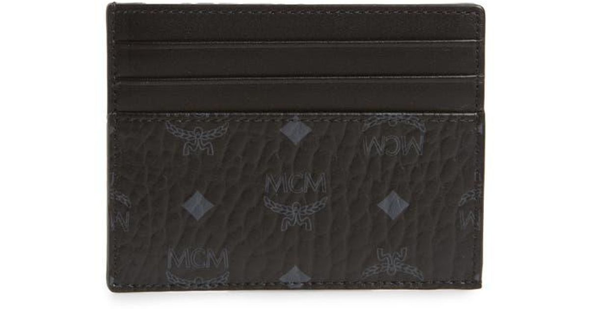 MCM Visetos Coated Canvas Card Case in Black | Lyst