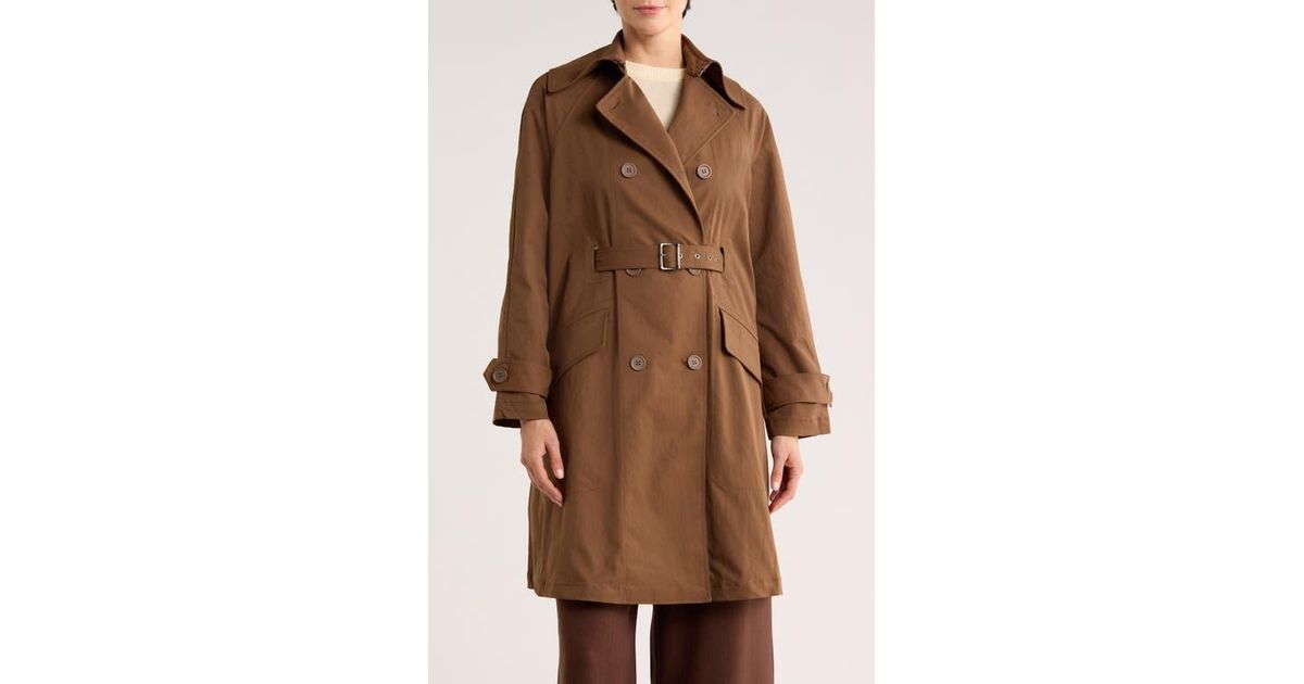 Max Studio Belted Double Breasted Trench Coat in Brown | Lyst