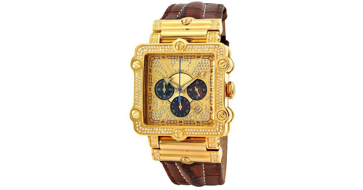 JBW Phantom Leather Strap Diamond Chronograph Watch, 46Mm in Yellow for ...