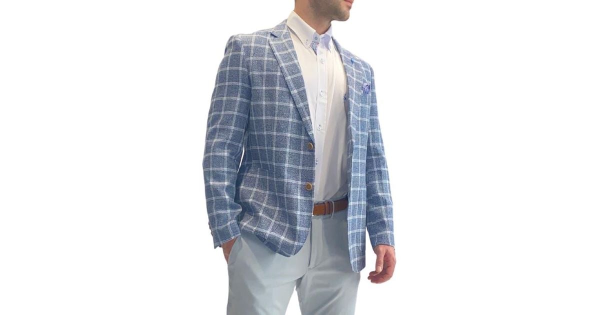 Tailorbyrd Windowpane Modern Fit Linen Blend Sport Coat in Blue for Men ...