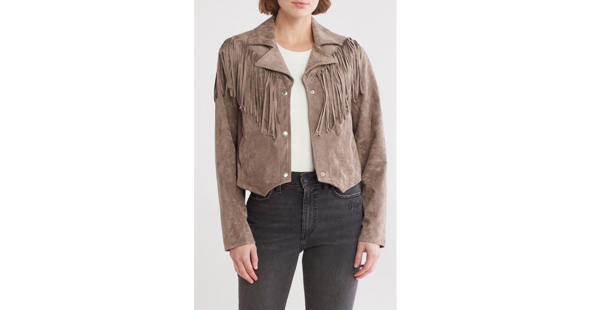 Blank NYC Fringe Faux Suede Jacket in Brown | Lyst